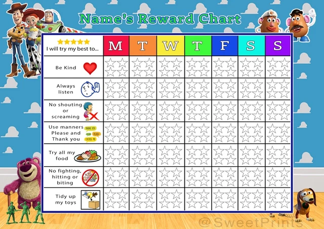 TOYS REWARD CHART / behaviour chart / star chart with Stickers and pen ...