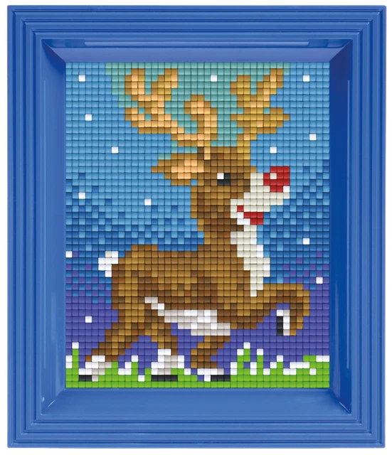KIT PIXEL ARTIGIANALE mosaico renna Rudolph completo di cornice EUR 30 ...