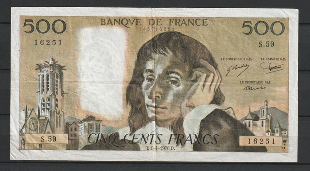 FRANCE BILLET DE 500 Francs Pascal du 01/04/1976- F. N° 71/14 - Qualité TTB EUR 14,00 - PicClick FR