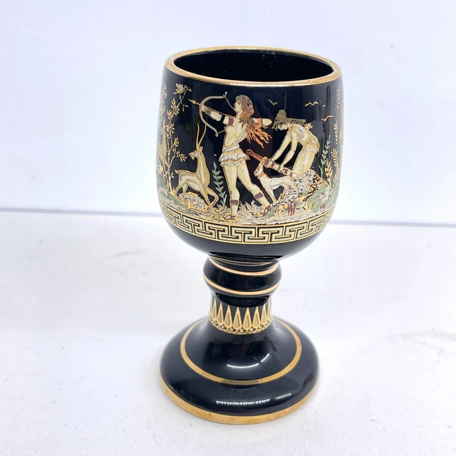 HANDMADE GREEK POTTERY Goblet Vase Stakias P. 24K Gold Accent ...