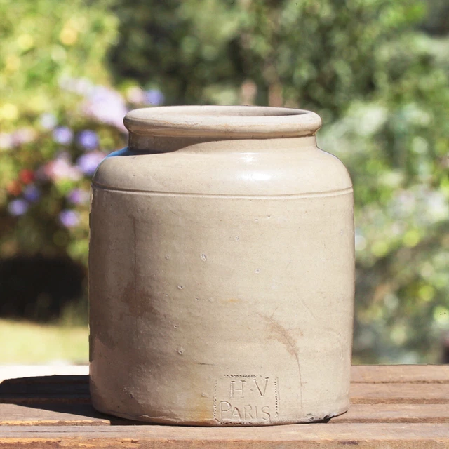 GROS POT ANCIEN en grès émaillé grège HV Paris 20 cm EUR 60,00 ...