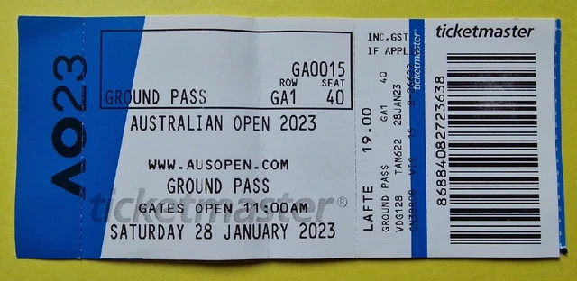AUSTRALIAN OPEN 2023 Men's Singles Final Grounds Pass TICKET Stub £155. ...