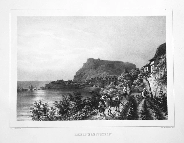 EHRENBREITSTEIN KOBLENZ RHEINLAND-PFALZ Rhein Lithographie lithograph ...