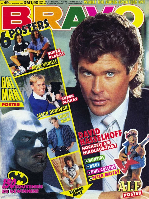 MAGAZINE BRAVO N° 49/1989, David HASSELHOFF, Corey HAIM, Richard MARX ...