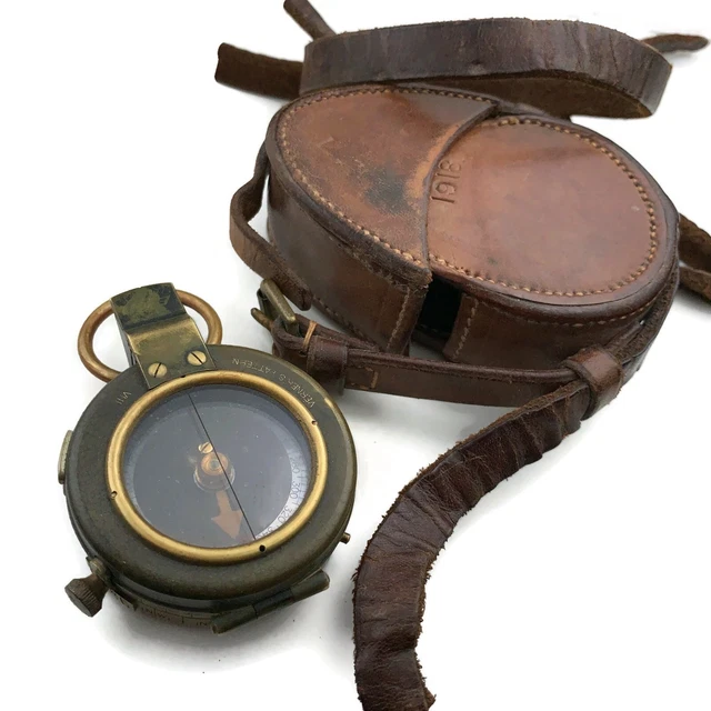 WW1 BRITISH ARMY Officers Verners Compass 1917 & Leather Carrying Case ...