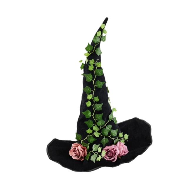 WITCH HAT WITH Rose Vine Leaves Fancy Dress Comfortable Sorceress Cap ...