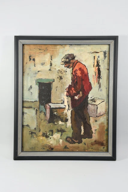 B62J02- CHARLES WILTON (1916-2000) Gemälde, Mann mit roter Jacke, signiert EUR 31,81 - PicClick DE