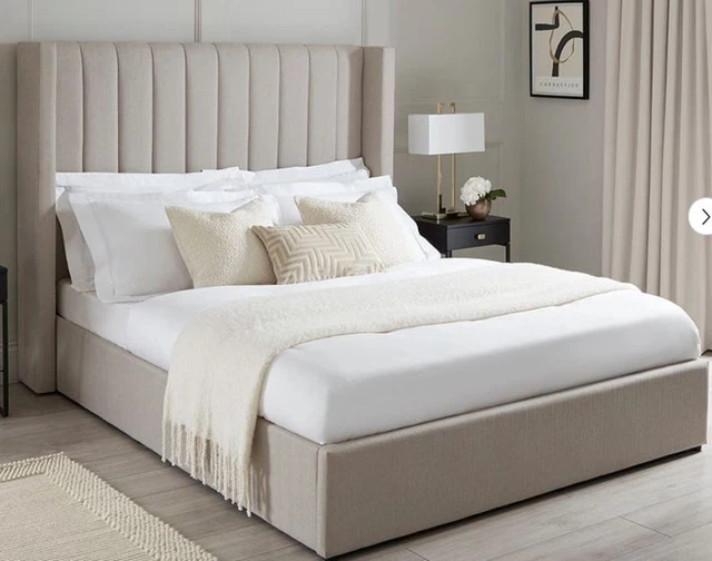 DUSK MADISON STONE Grey Linen Look Fabric King Size Ottoman Storage Bed ...