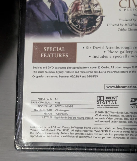 CIVILISATION A PERSONAL View by Lord Clark BBC Complete Series 4-DVD ...