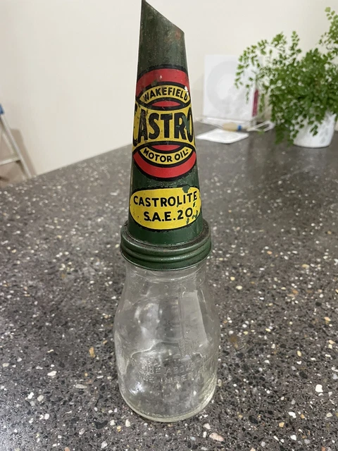 ANTIQUE VINTAGE CASTROL Wakefield One Imperial Pint Oil Bottle With Tin ...