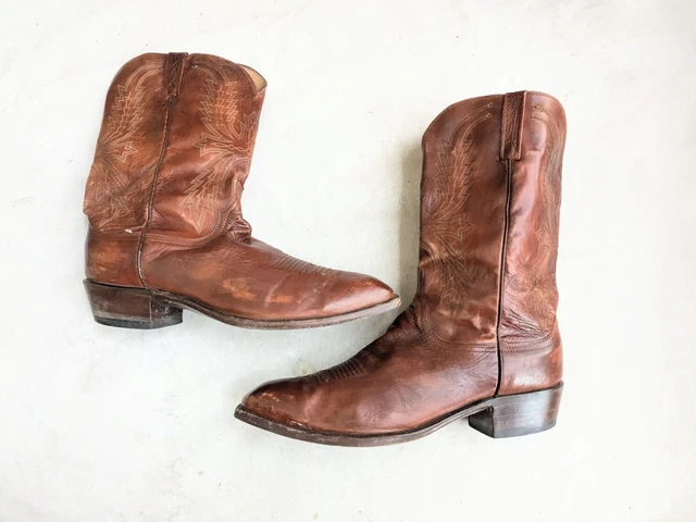 LUCCHESE COWBOY BOOTS Brown Leather Men 14 D Botas USA £193.23 ...