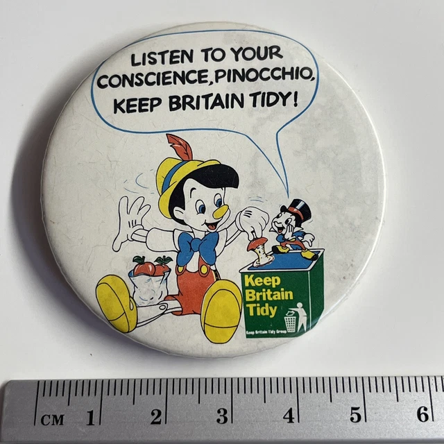 COLLECTIBLE PIN BADGE Disney’s Pinocchio Keep Britain Tidy Campaign £4. ...