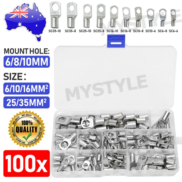 100PCS BATTERY COPPER Cable Lugs Crimp Ring Terminals Electrical Wire ...