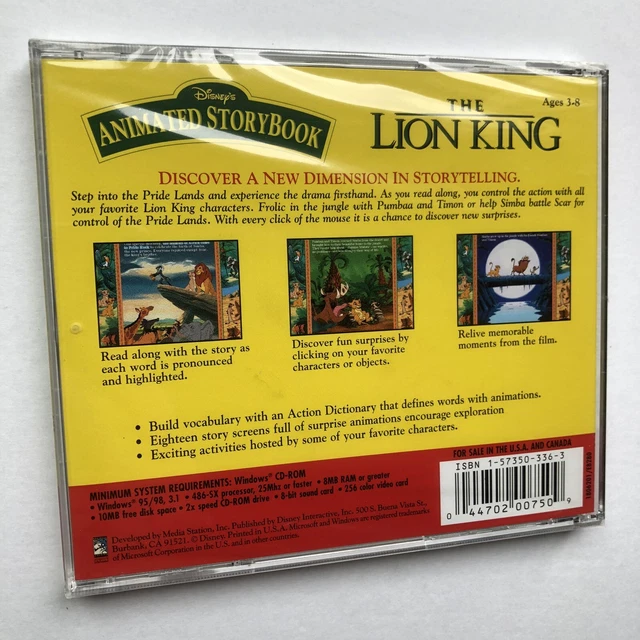 CD-ROM ÉDUCATIF DISNEY'S THE LION KING Animated Storybook PC Windows 98 ...