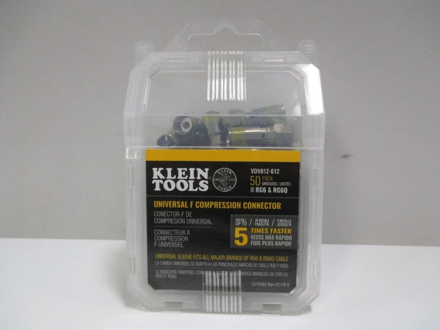 KLEIN TOOLS UNIVERSAL F Compression Connectors 50 Pack RG6 & RG6Q ...