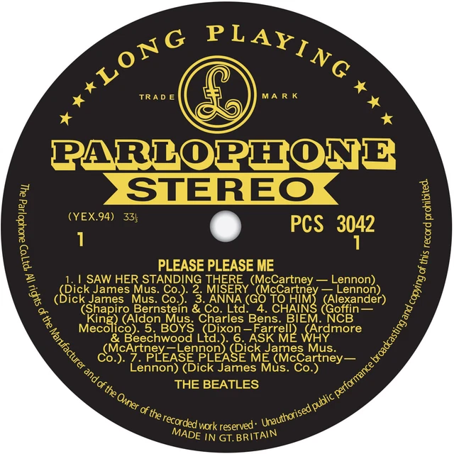 THE BEATLES. PLEASE Please Me. Gold & Black. Repro record label sticker ...
