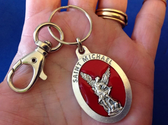 ARCHANGEL ST MICHAEL Saint Medal KEY CHAIN, KEY RING PROTECTION RED ...