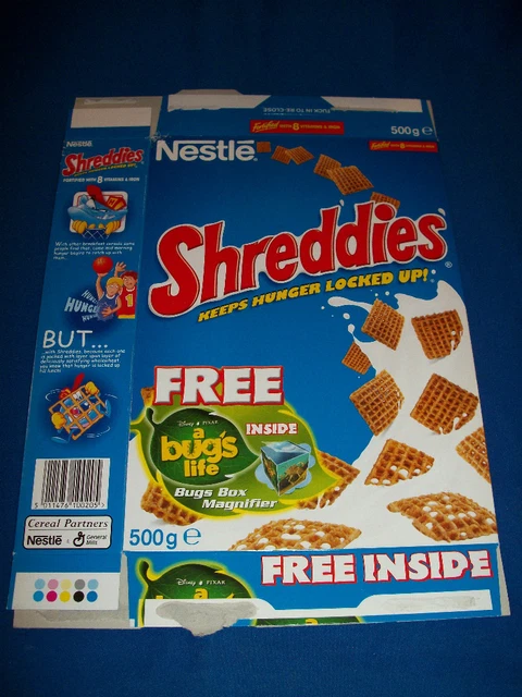 DISNEY BRITISH SHREDDIES CEREAL BOX w/ BUG's LIFE Promotion Nestle ...