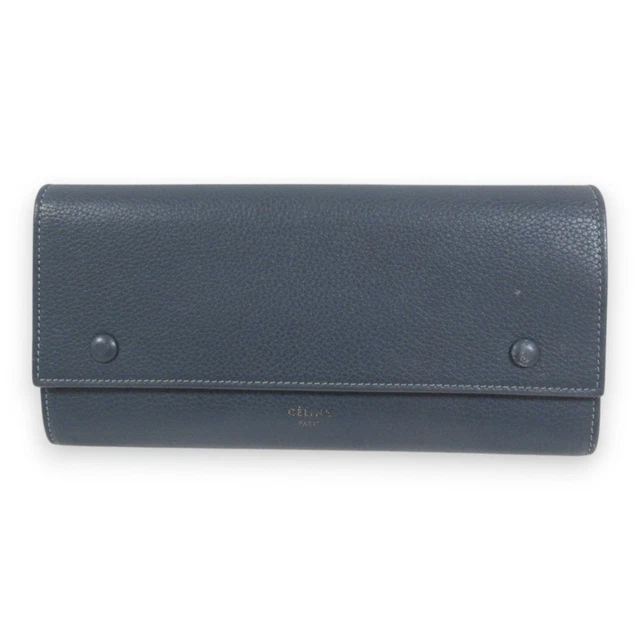 CELINE LARGE FLAP multi-function leather bi-fold long wallet, blue, for ...