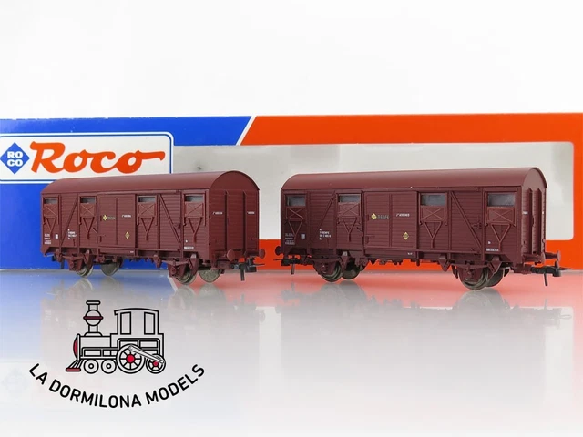 D741 H0 =DC Roco 44115 Pareja De Vagones Mercancías Cerrados Renfe ...