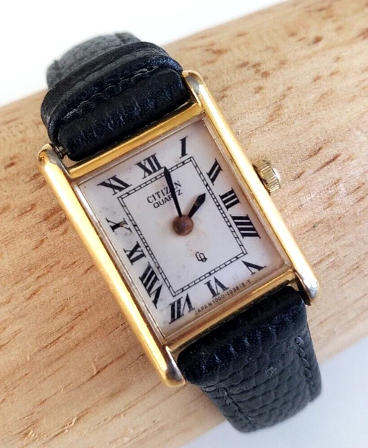 CITIZEN CQ QUARTZ Gold Tone Tank Ladies Quartz Watch New Battery Crown ...