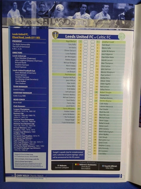 GARY SPEED CHARITY Match Leeds United v Celtic 2002 Vgc £1.17 - PicClick UK