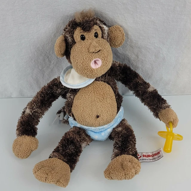 13& AURORA PLUSH Baby Monkey Stuffed Animal Toy Diaper Bib Blue ...