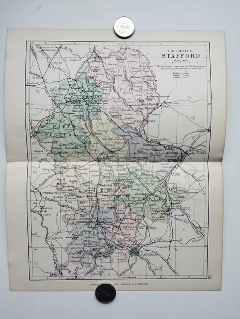 ANTIQUE/VINTAGE COUNTY MAP of STAFFORDSHIRE - Phillips Handy Atlas ...