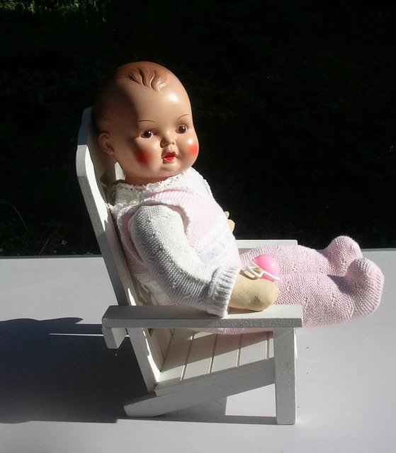 ALTE MINERVA PUPPE Baby Kopf 5 Cellu Stoff-Körper 36 cm 2xKleidg. alt ...