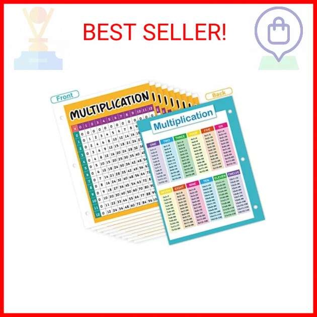 10 PACK MULTIPLICATION Table Chart, Laminated Math Times Table, Small ...