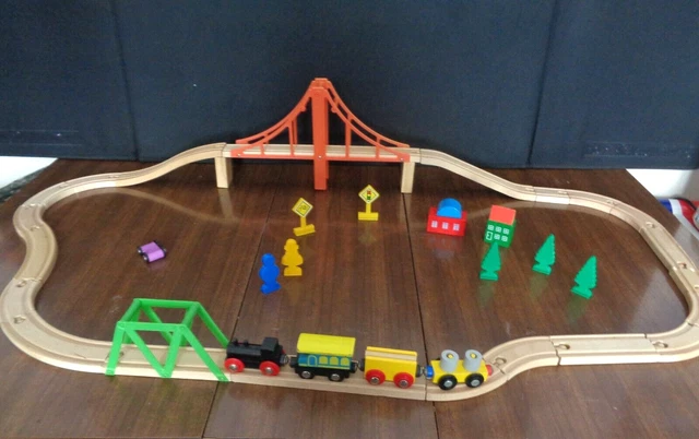 WOODEN TRAIN Set, Track, Train and Accessories fits ELC, Brio, Thomas ...