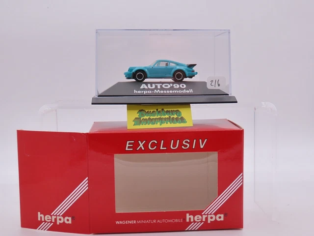 HERPA EXCLUSIV X Porsche 911 Messemodell 1990 türkis in OVP 1:87 186571 ...