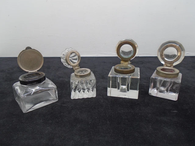 VINTAGE GLASS AND Metal Inkwells Bottles Various Shapes/Sizes £11.49 ...