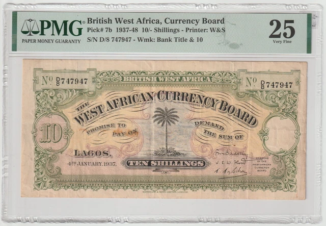 BRITISH WEST AFRICA Lagos 10 Shillings Banknote 4 1 1937 Very Fine-25 ...