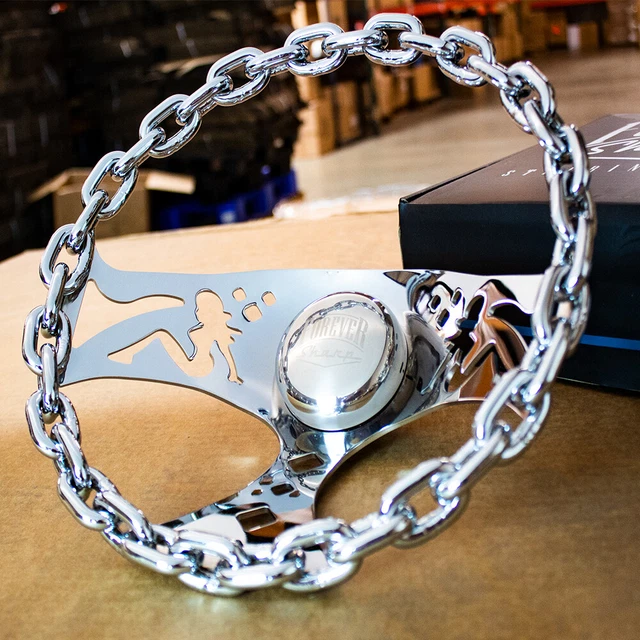 11& CHROME CHAIN Steering Wheel with Lady Cutouts and Horn for Chevy ...