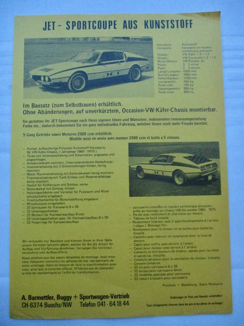PROSPEKTBLATT ALBAR JET Kit Car 2 Sitzer GT Original ca. 1980 selten ...