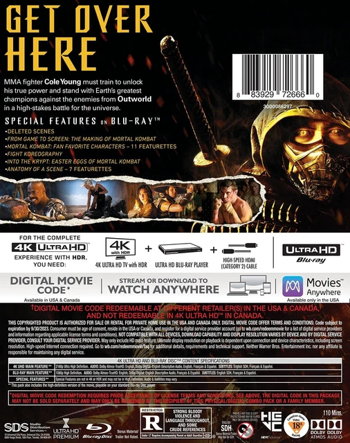 MORTAL KOMBAT (BLU-RAY) Lewis Tan Jessica McNamee Josh Lawson Tadanobu ...
