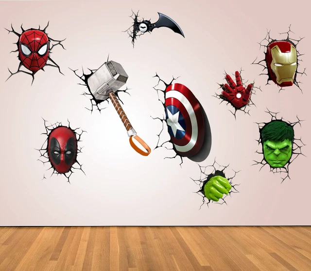 SUPERHERO 3D CRACK Kids Bedroom Vinyl Decal Wall Art Sticker Marvel ...