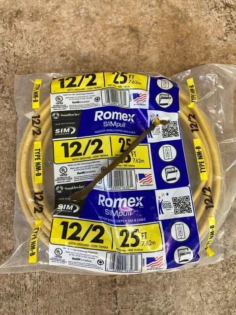 SOUTHWIRE ROMEX SIMPULL Indoor Wire Copper NM-B Cable 25ft 12/2 with ...