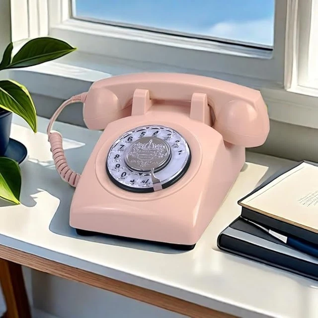 TELPAL PINK TELEPHONES, Corded Telephone Classic Rotary Dial Home ...