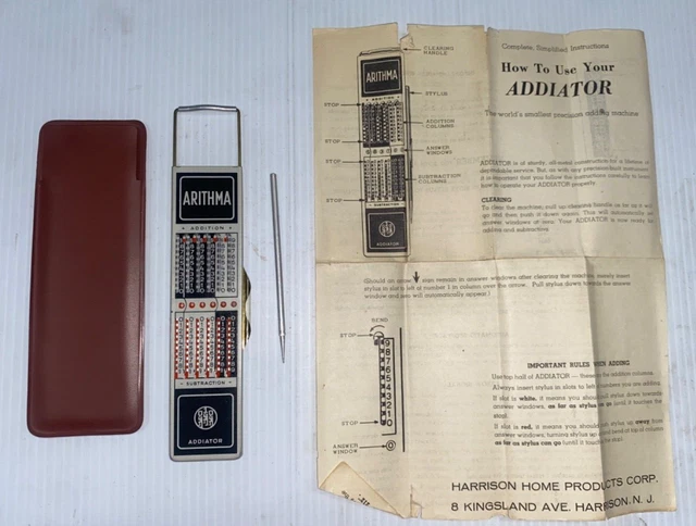 VTG ARITHMA ADDIATOR Precision Adding Machine Metal Pen Instructions ...
