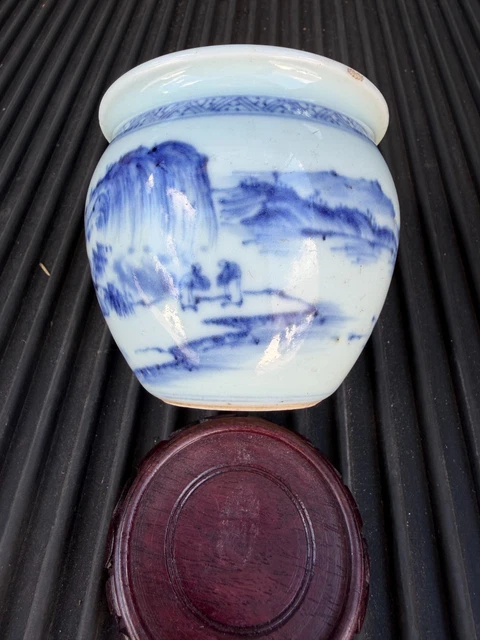ANTIQUE CHINESE BLUE And White Landscape China Porcelain Small Jar £7. ...