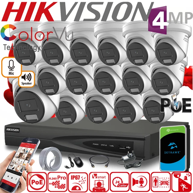 HIKVISION CCTV COLORVU OUTDOOR 2-WAY AUDIO IP PoE CAMERA 4MP SYSTEM 4K ...