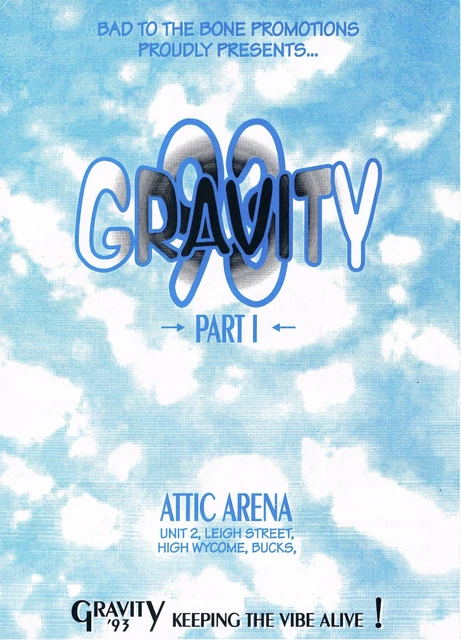 GRAVITY RAVE FLYER Flyers 18/6/93 A4 Attic Arena High Wycombe ...
