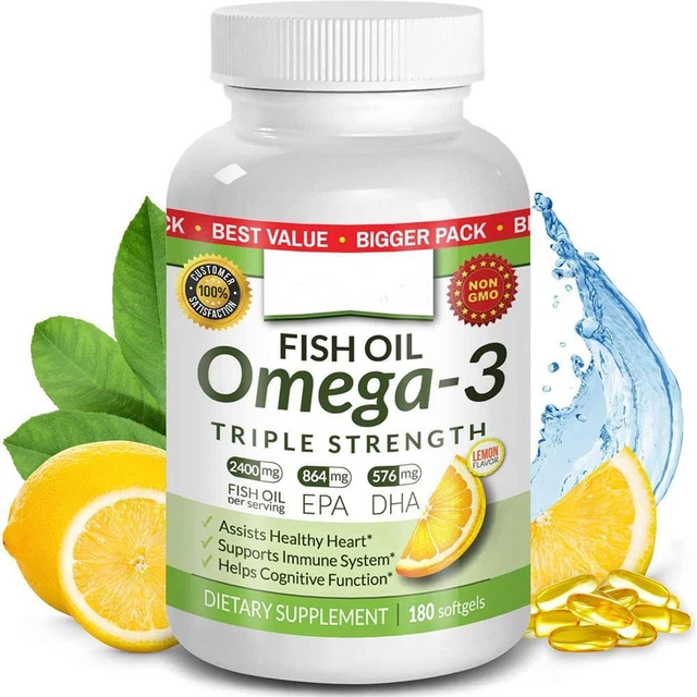 60 PILLS 3 Fish Oil Capsules 3x Strength 2400mg EPA & DHA Highest ...