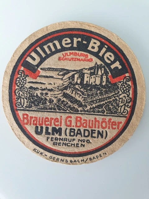 ALTER BIERDECKEL VK Ulmer Bier Brauerei G. Bauhöfer Ulm Renchen EUR 23 ...