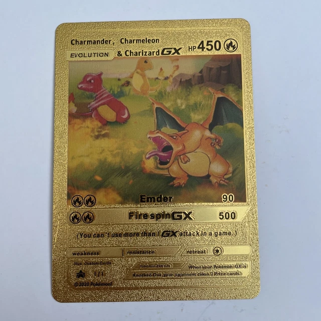 CHARMANDER, CHARMELEON & Charizard GX Pokemon Gold Metal Solid ...