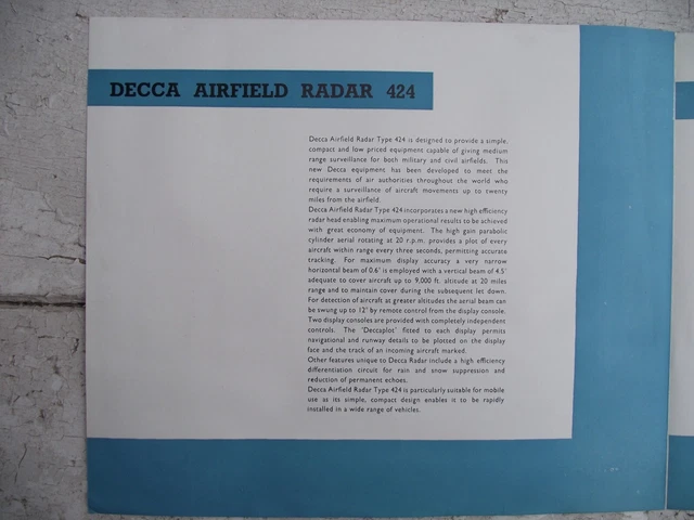 ORIGINAL 1950S DECCA Airfield Control Radar Type 424 Advertising ...