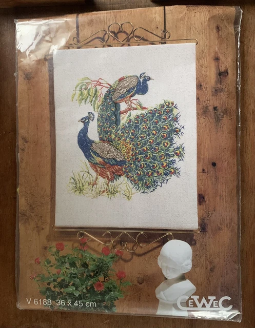 CEWEC PEACOCKS V6188 Counted Cross Stitch Kit 12 Count 36 x 45cm Linen ...