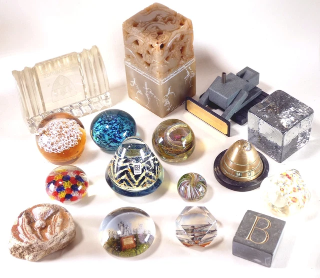 VINTAGE GLASS PAPERWEIGHTS Mdina Millefiori Soapstone IoW Desktop Multi ...